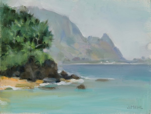 Morning Haze, Hanalei, Kauai, 6 x 8 - Joanne Mehl Paintings